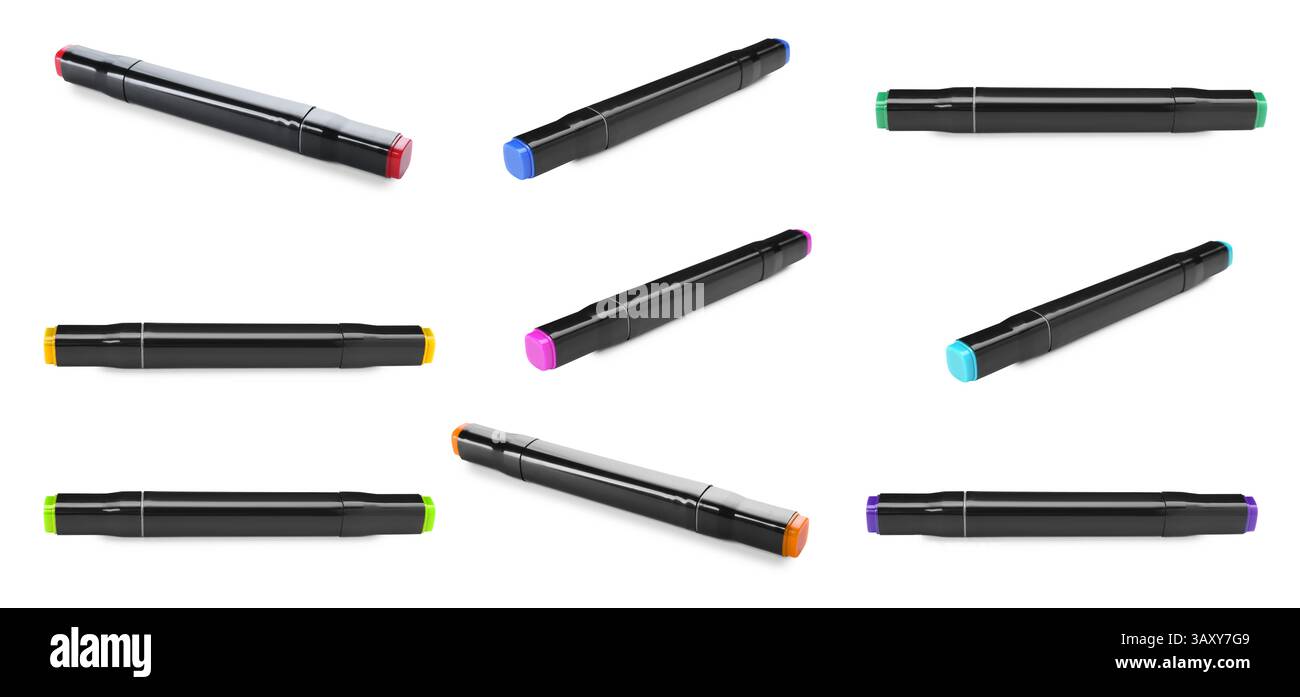 Color double sided markers on white background, collage Stock Photo - Alamy