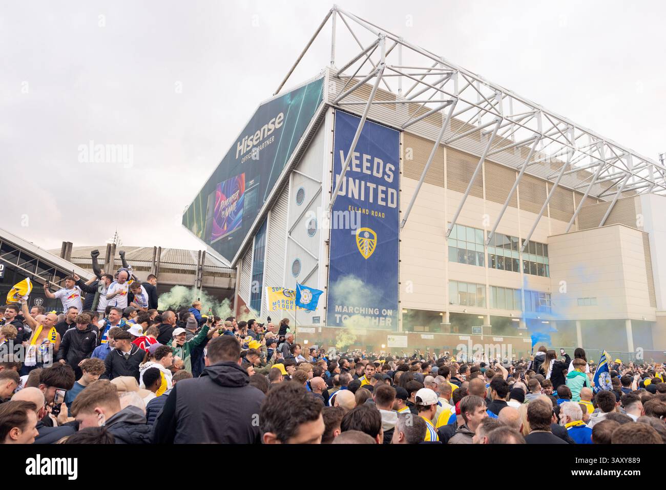 Leeds, UK. 21 APR, 2025. Fans celebrate as promotion is confirmed amid ...