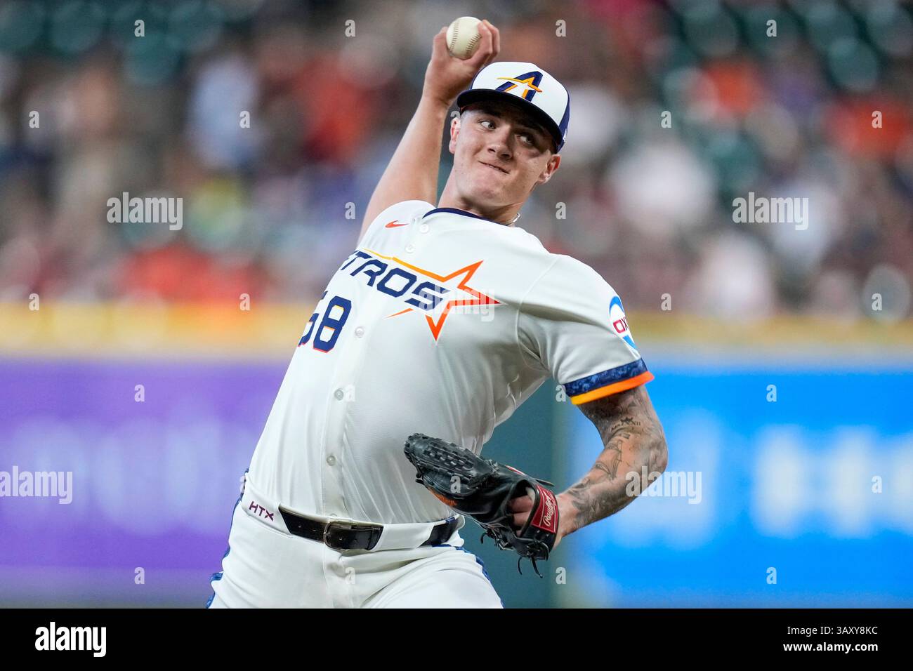 Houston Astros starting pitcher Hunter Brown delivers against the ...