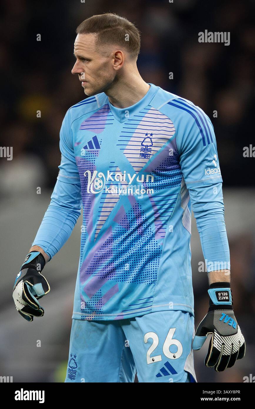 London, United Kingdom on 21 April 2025 . Matz Sels (26) of Nottingham ...