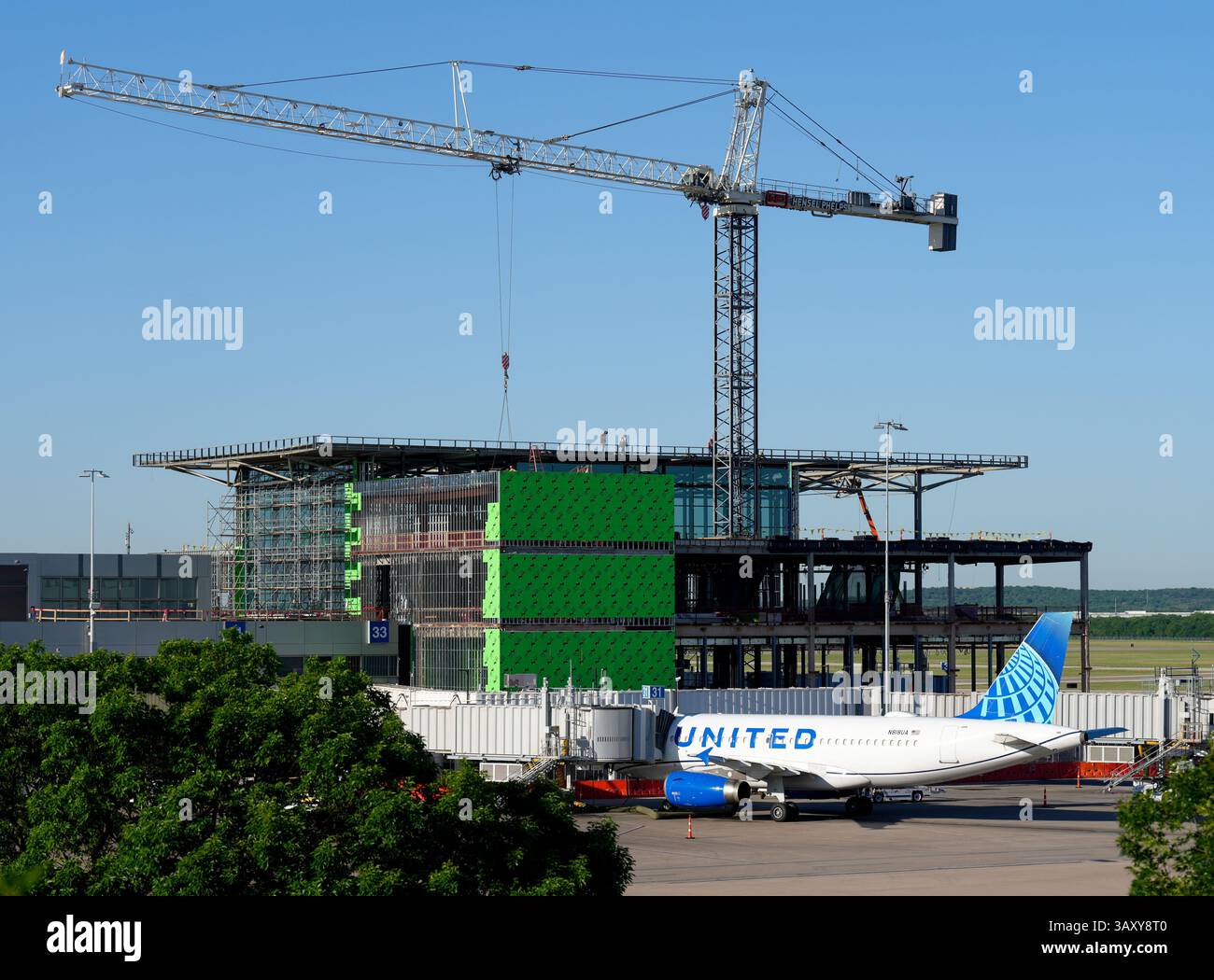 Austin, Texas, USA. 21st Apr, 2025. A United Airlines jet is parked at ...