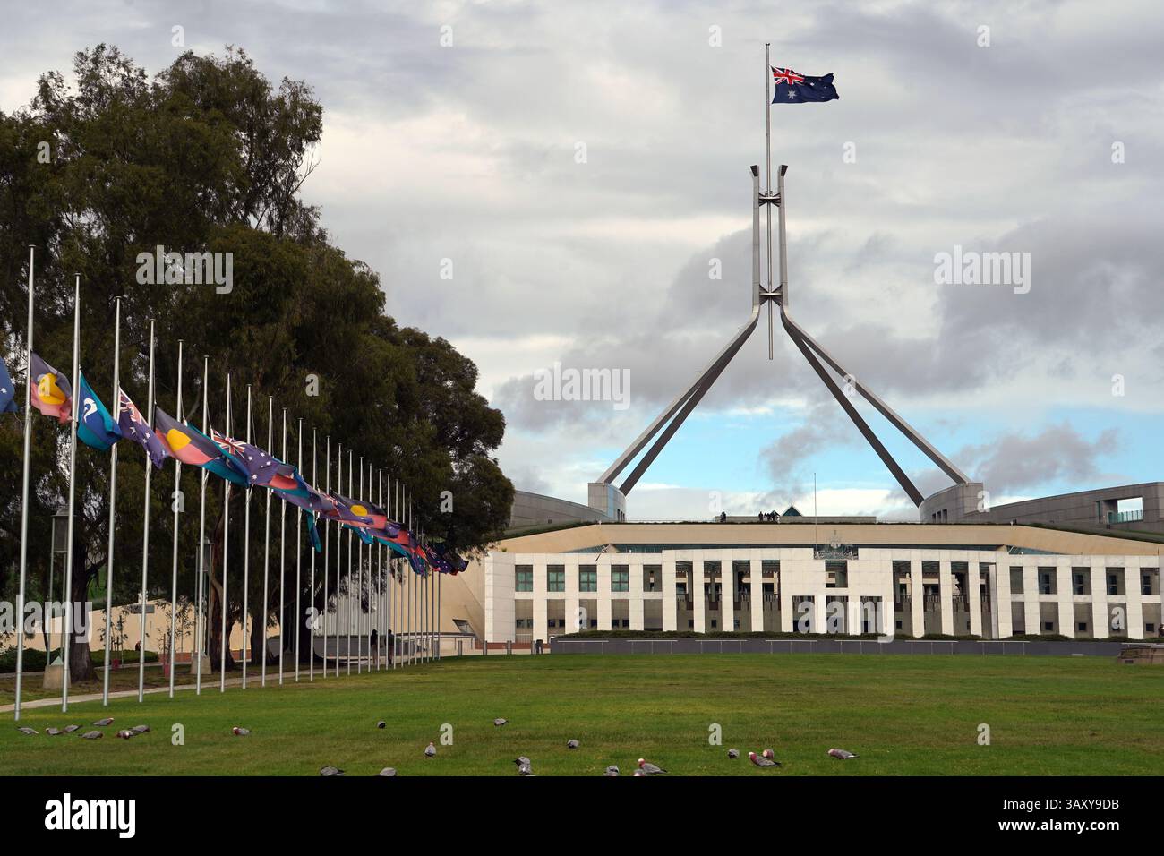 Canberra, Australia. 22nd Apr, 2025. Flags are flown at half mast at ...