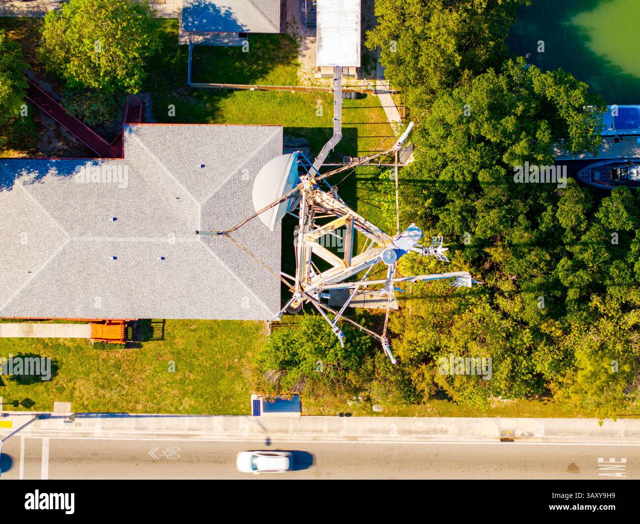 Aerial overhead inspection photo of a communications tower Stock Photo ...