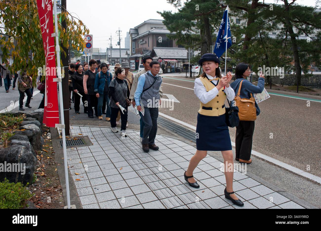 Group of elderly senior citizens partaking in an organized tour with a ...