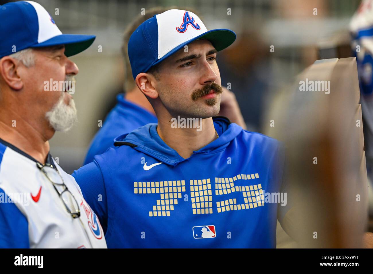 ATLANTA, GA – APRIL 19: Atlanta pitcher Spencer Strider (99) looks on ...
