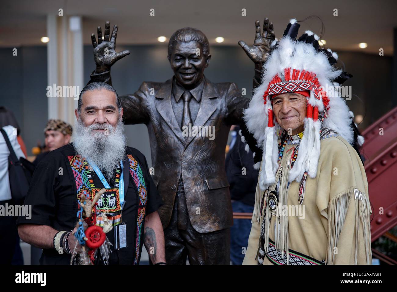 April 21, 2025, New York, New York, USA: Two men of Native American ...