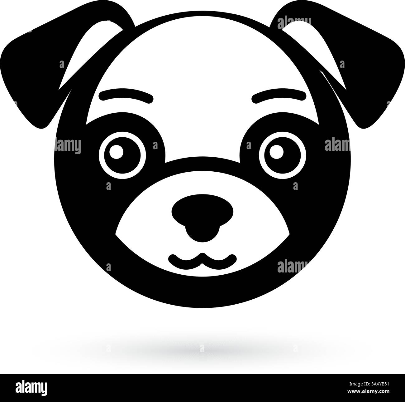 Bold black and white illustration of a pug head icon, with distinct ...