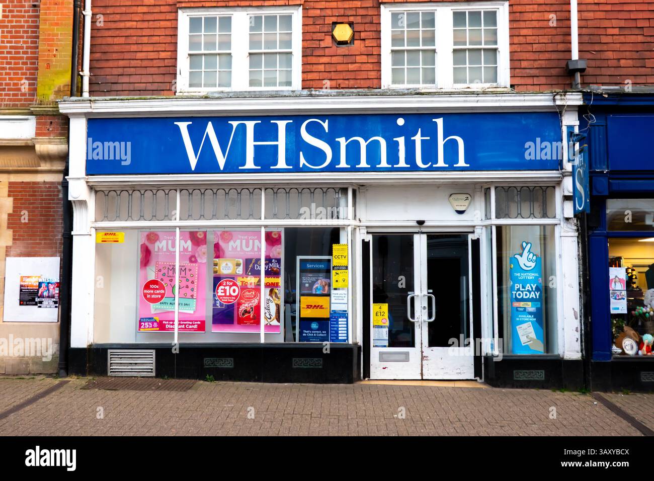 The exterior of a WHSmith store in Saffron Walden, England, showing its ...