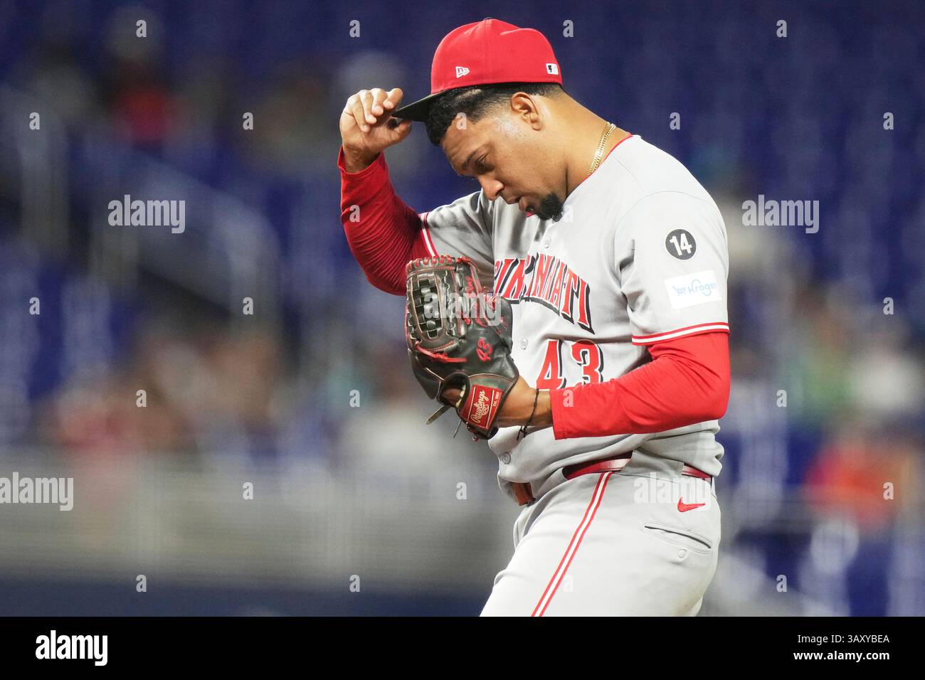 Cincinnati Reds relief pitcher Alexis Diaz (43) stands on the mound ...