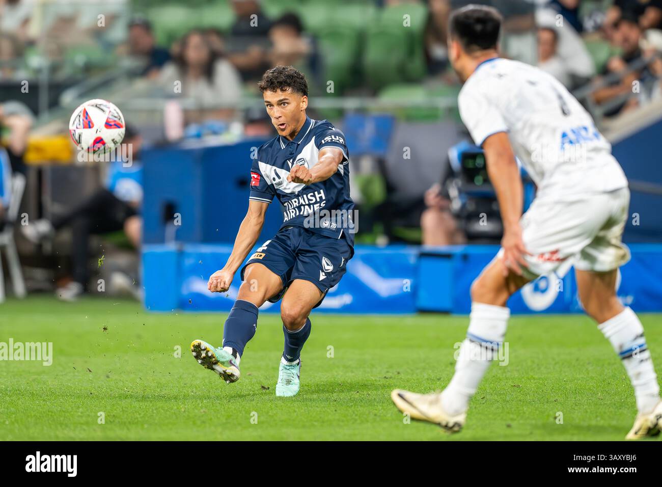 Melbourne, Australia. 19th Apr, 2025. Melbourne Victory's Jordi Valadon ...