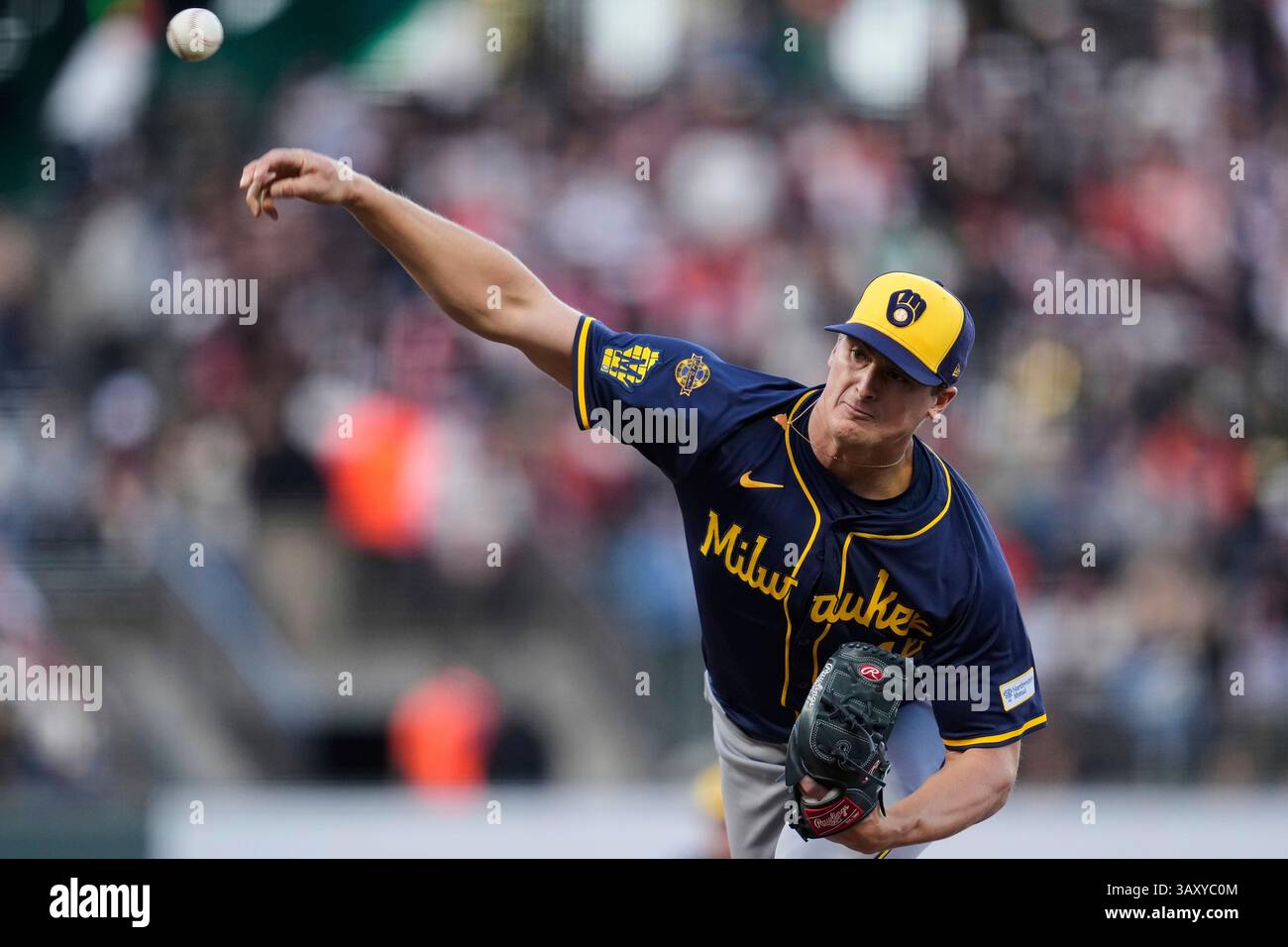 Milwaukee Brewers pitcher Quinn Priester throws to a San Francisco ...