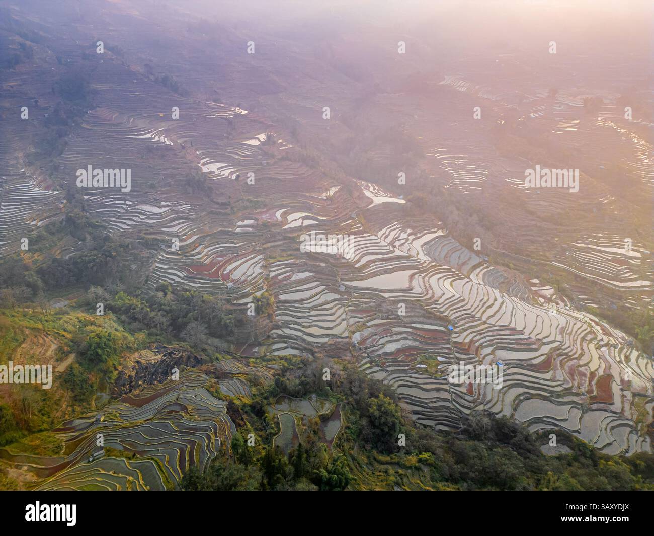 Sunset over YuanYang rice terraces in Yunnan, China, one of the latest ...