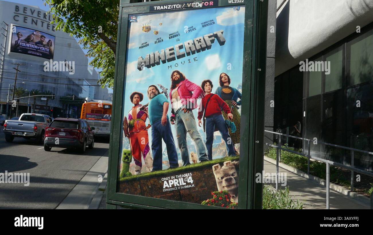 Los Angeles, California, USA 21st April 2025 A Minecraft Movie Bus Stop ...