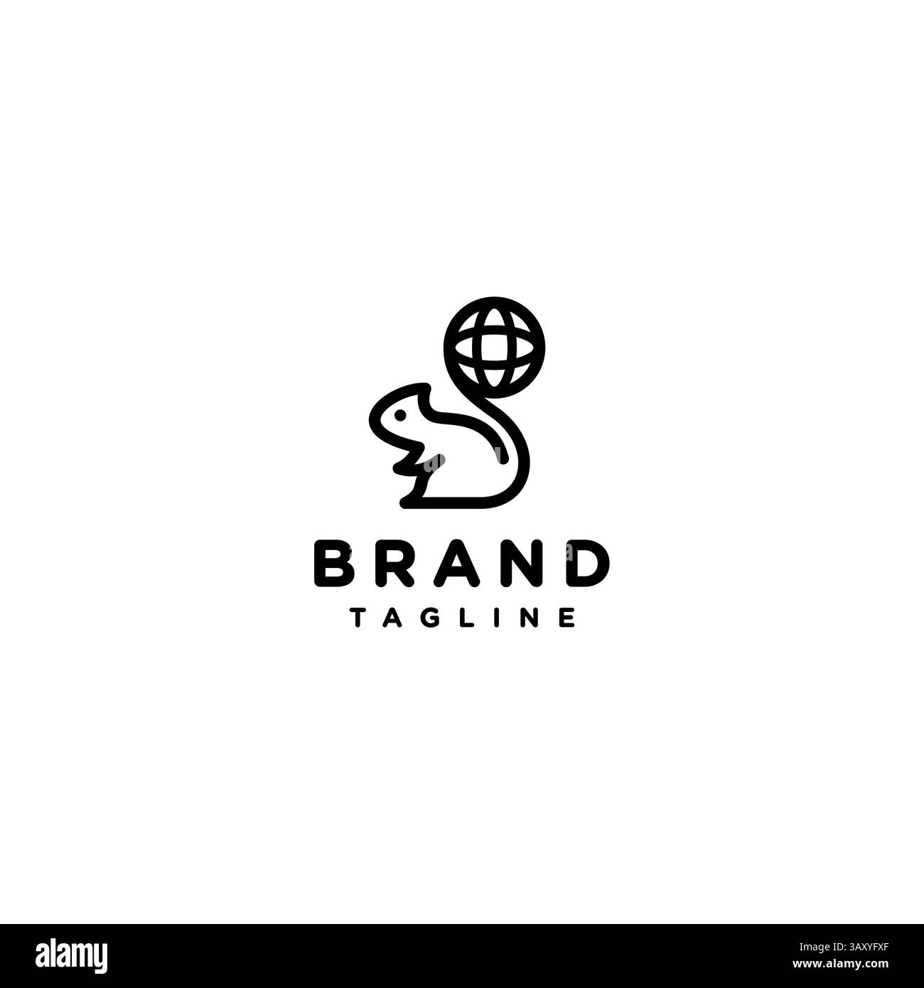 Simple Squirrel And Globe Line Silhouette Logo Design. Fun World Tailed ...