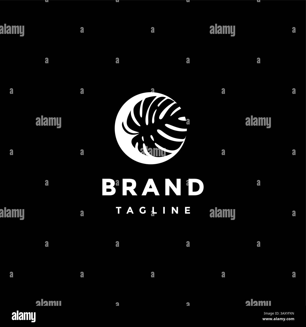 Simple Monstera Moon Logo Design. Monstera Leaf Silhouette Beside ...