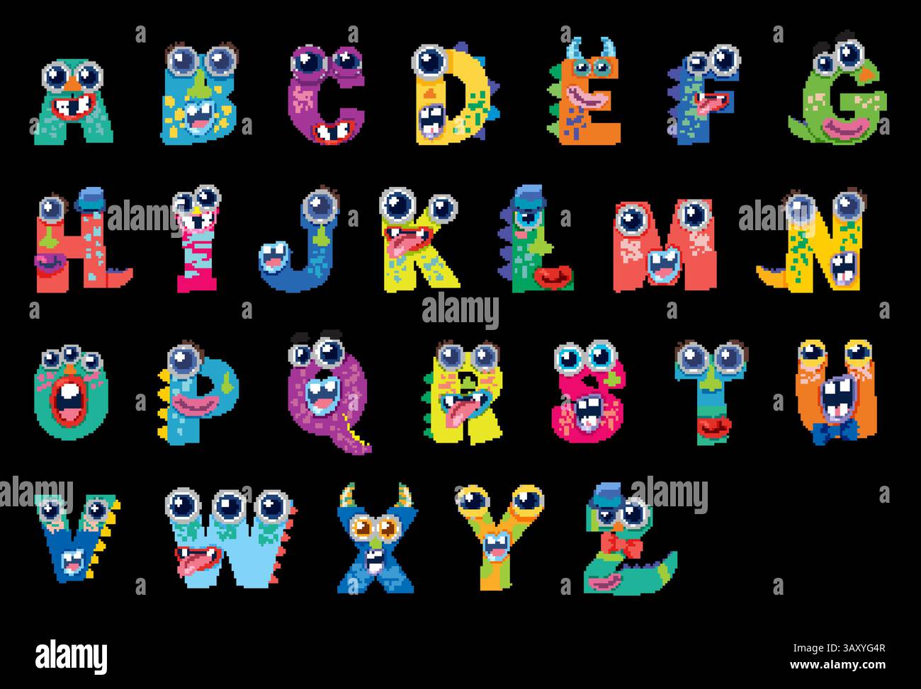 Playful alphabet letters transformed into quirky monsters with vibrant ...