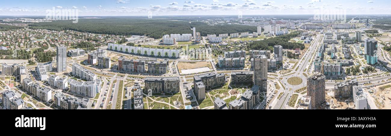 aerial city panoramic view with residential houses, high-rise buildings ...