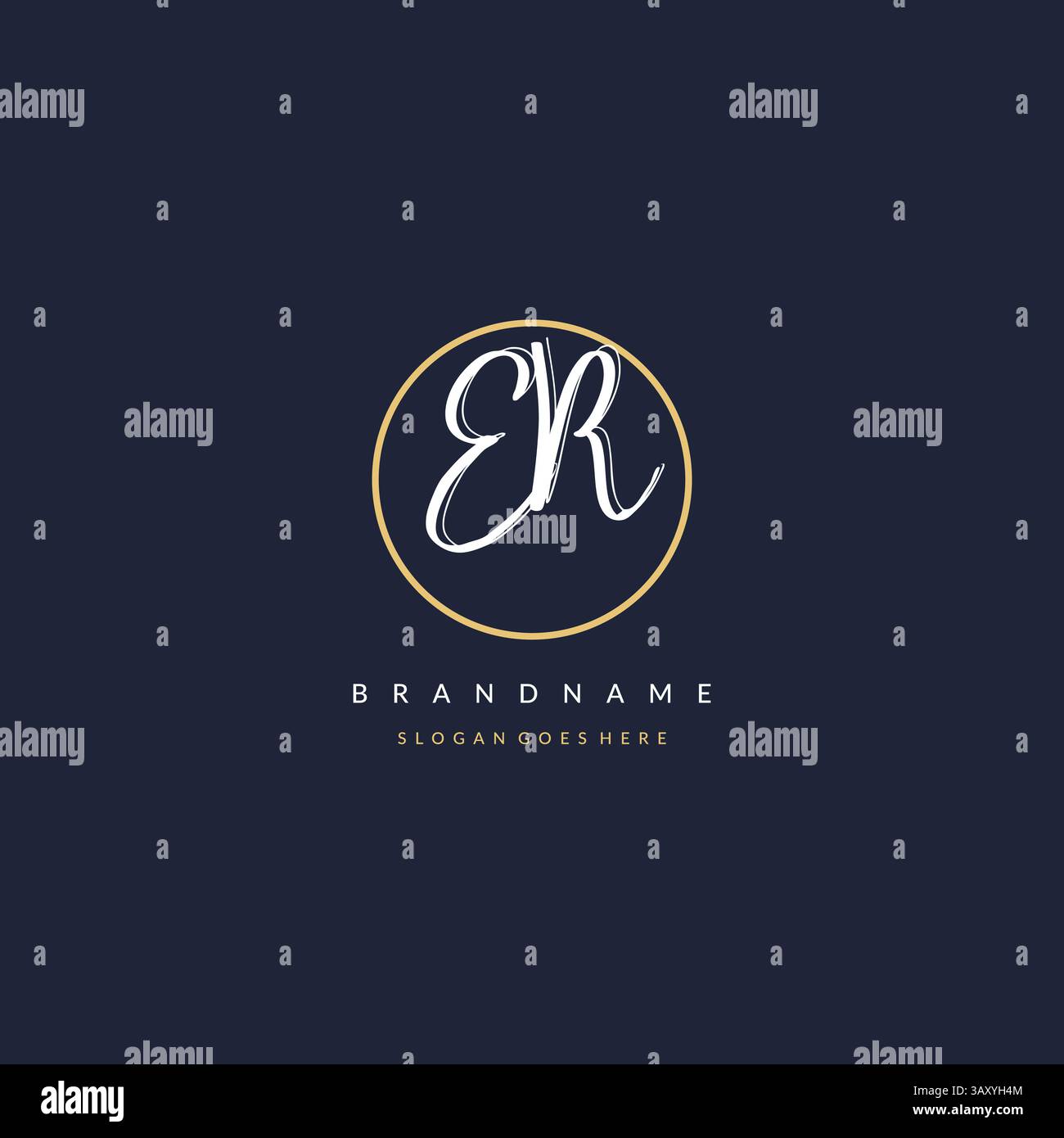 Initial letter ER logo monogram feminine style with circle line design ...