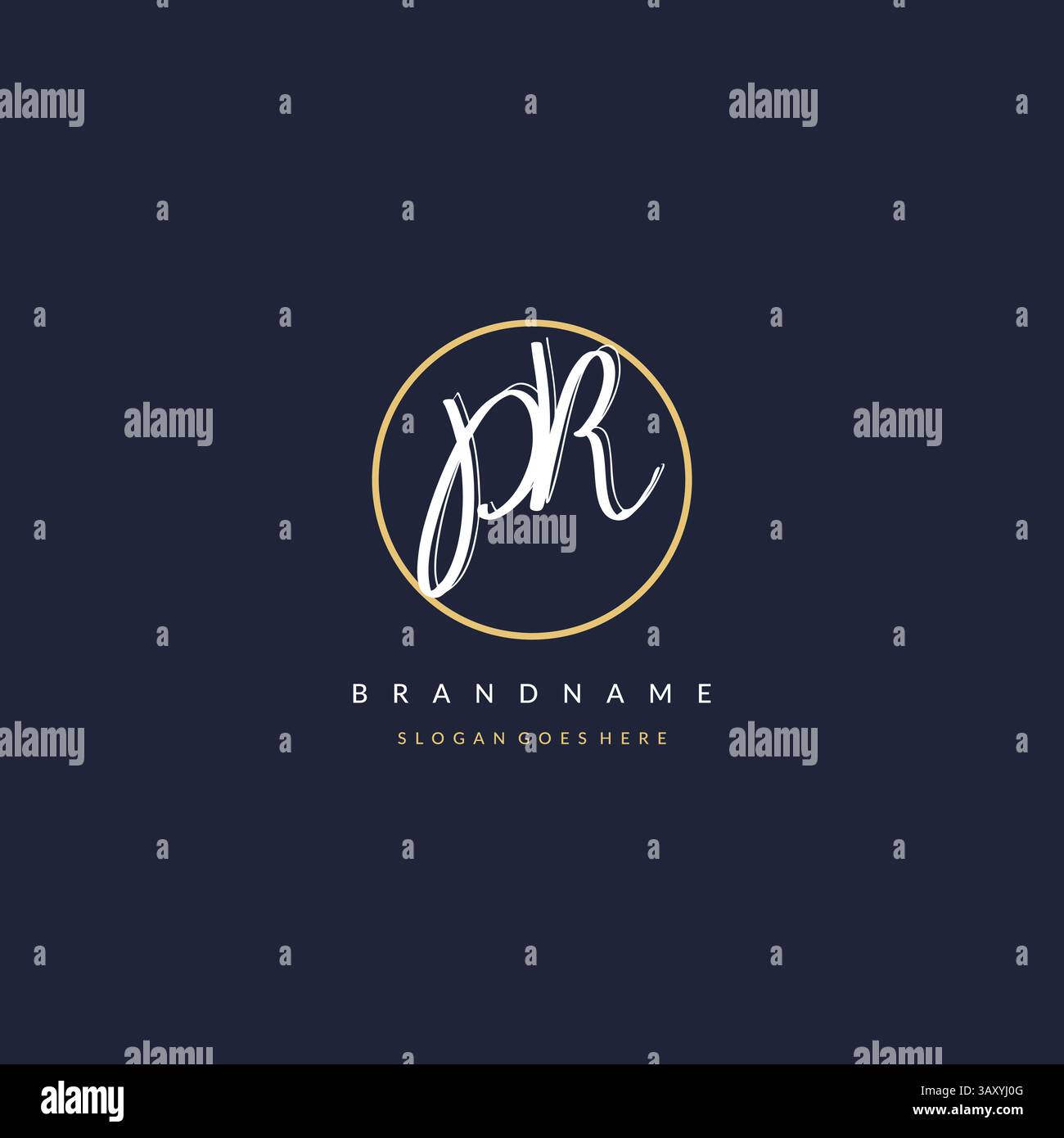 Initial letter PR logo monogram feminine style with circle line design ...