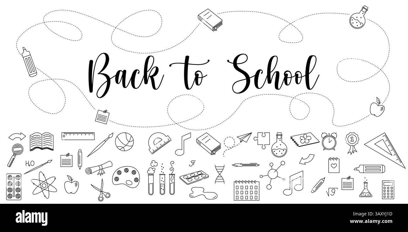 Whimsical Hand-Drawn School Supplies Set. Doodle Style Stationery ...