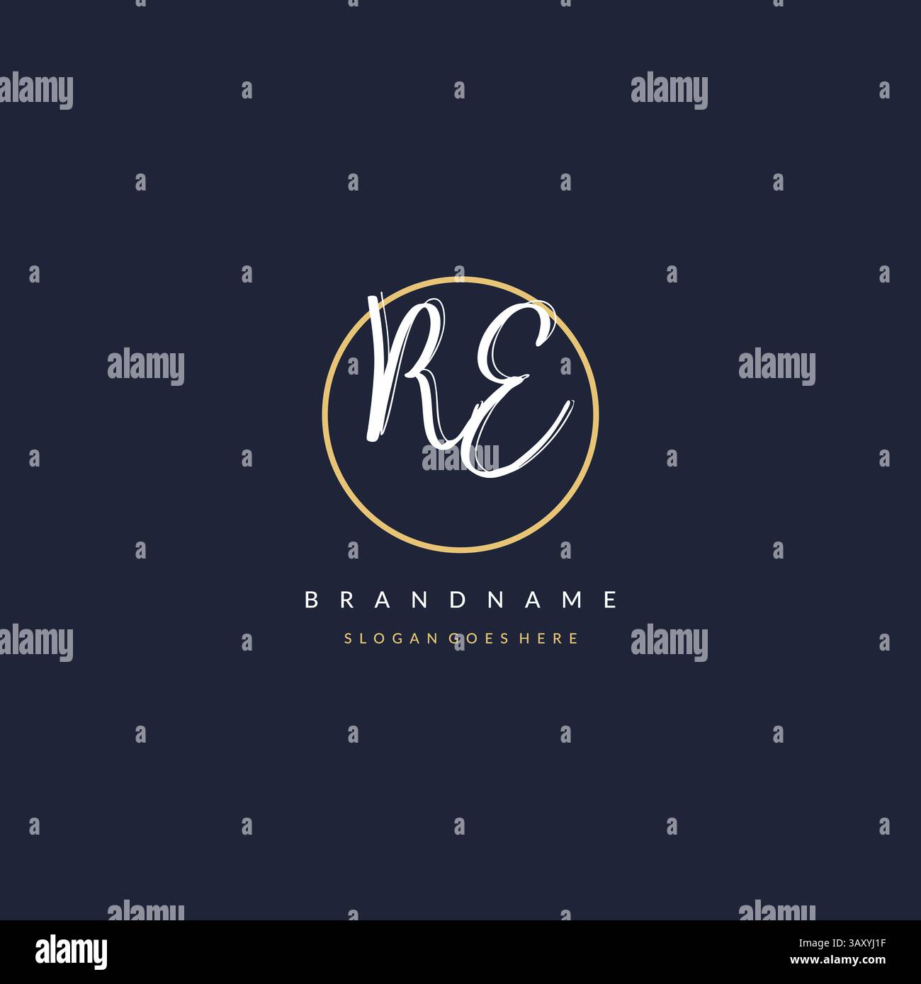 Initial letter RE logo monogram feminine style with circle line design ...