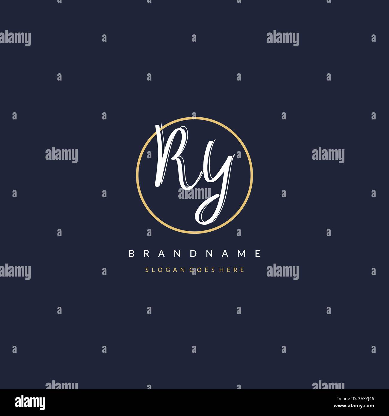 Initial letter RY logo monogram feminine style with circle line design ...