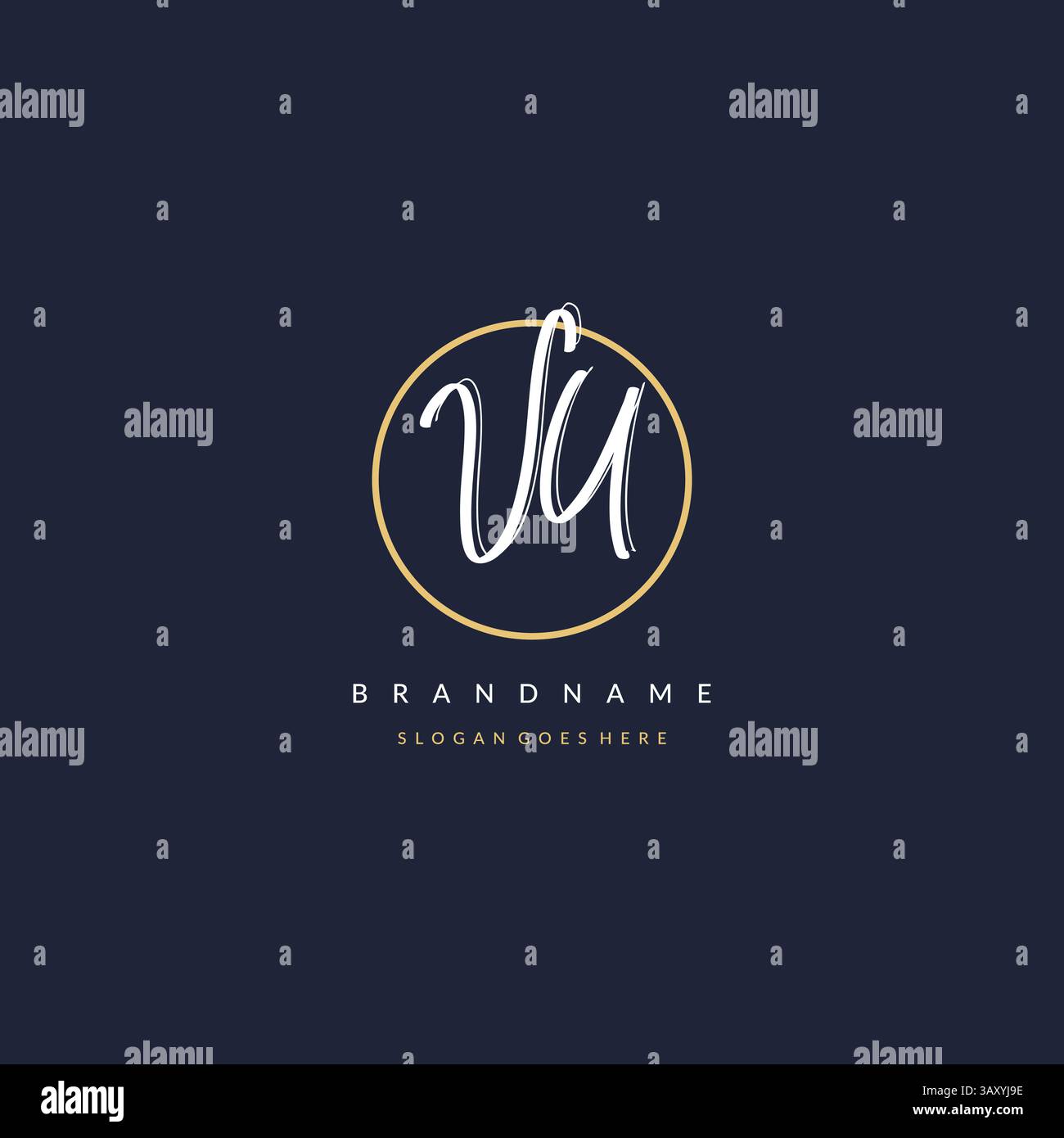 Initial letter VU logo monogram feminine style with circle line design ...