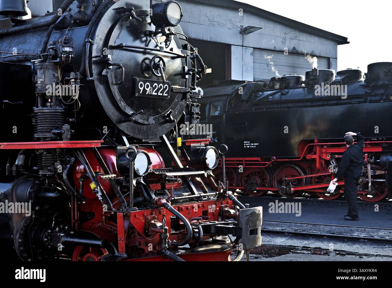 Steam locomotives at the engine shed, Harz narrow-gauge railway ...