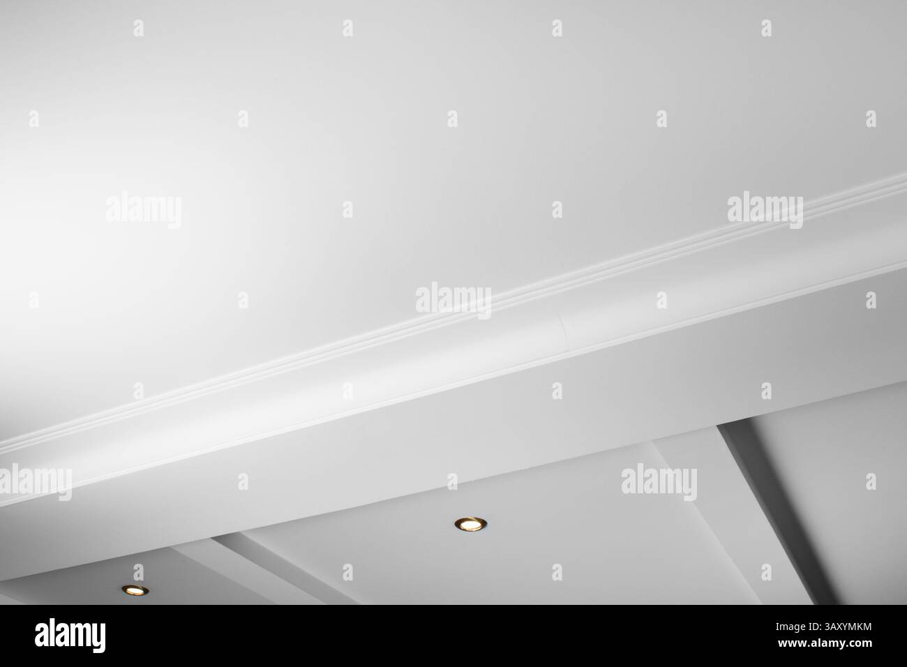 Suspended and grid ceiling with LED spots lamps and drywall ...