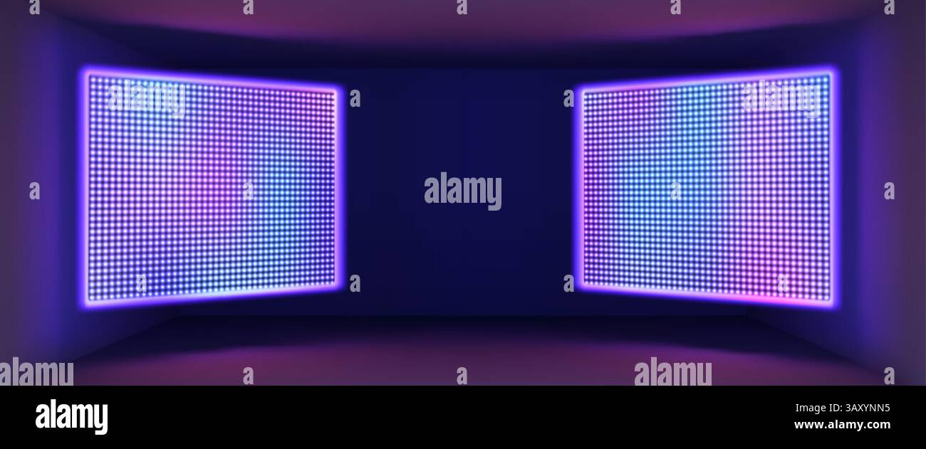 LED screen panels with blue and purple light, dotted pixel pattern on ...
