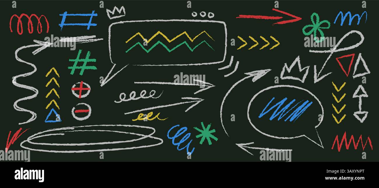 Colorful chalk doodle elements on blackboard - frames and borders ...