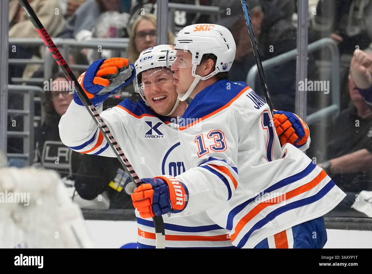 Edmonton Oilers center Mattias Janmark, right, celebrates his goal with ...