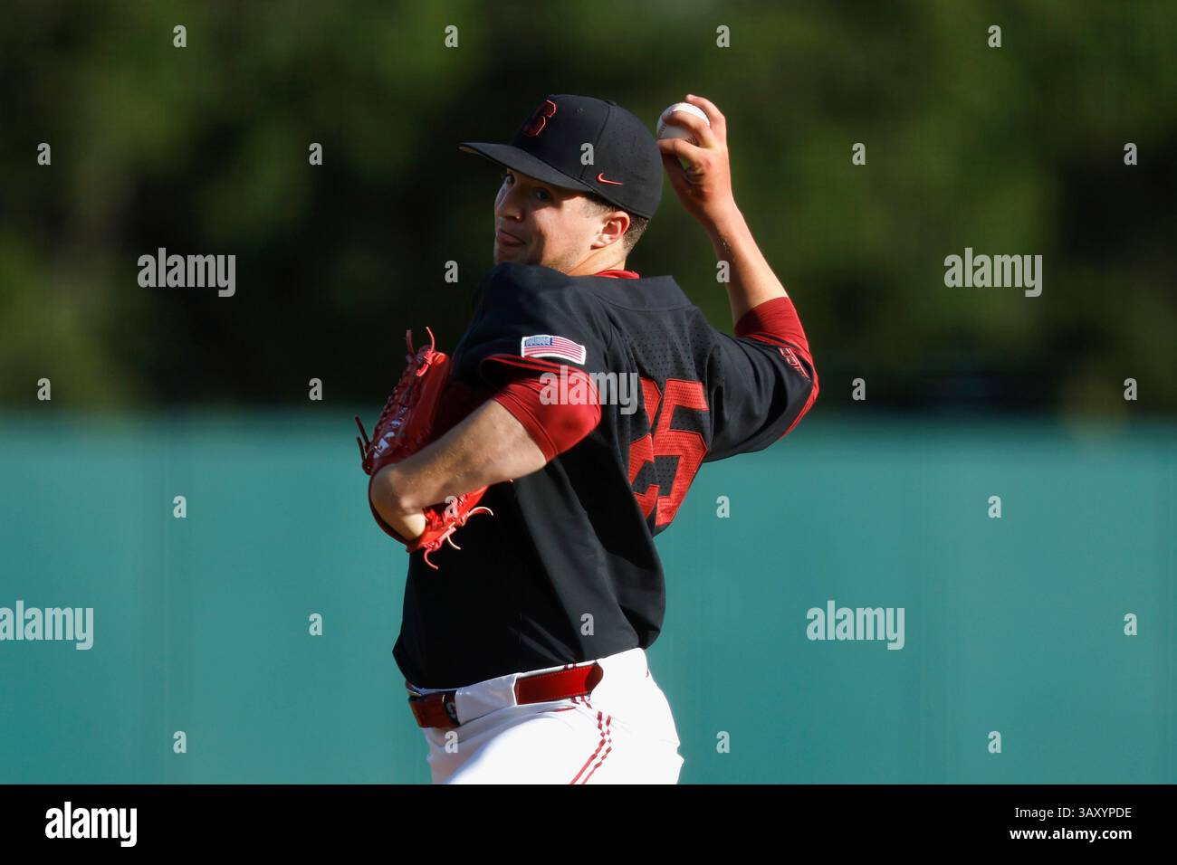 Stanford pitcher Nick Dugan (25) pitches during an NCAA baseball game ...