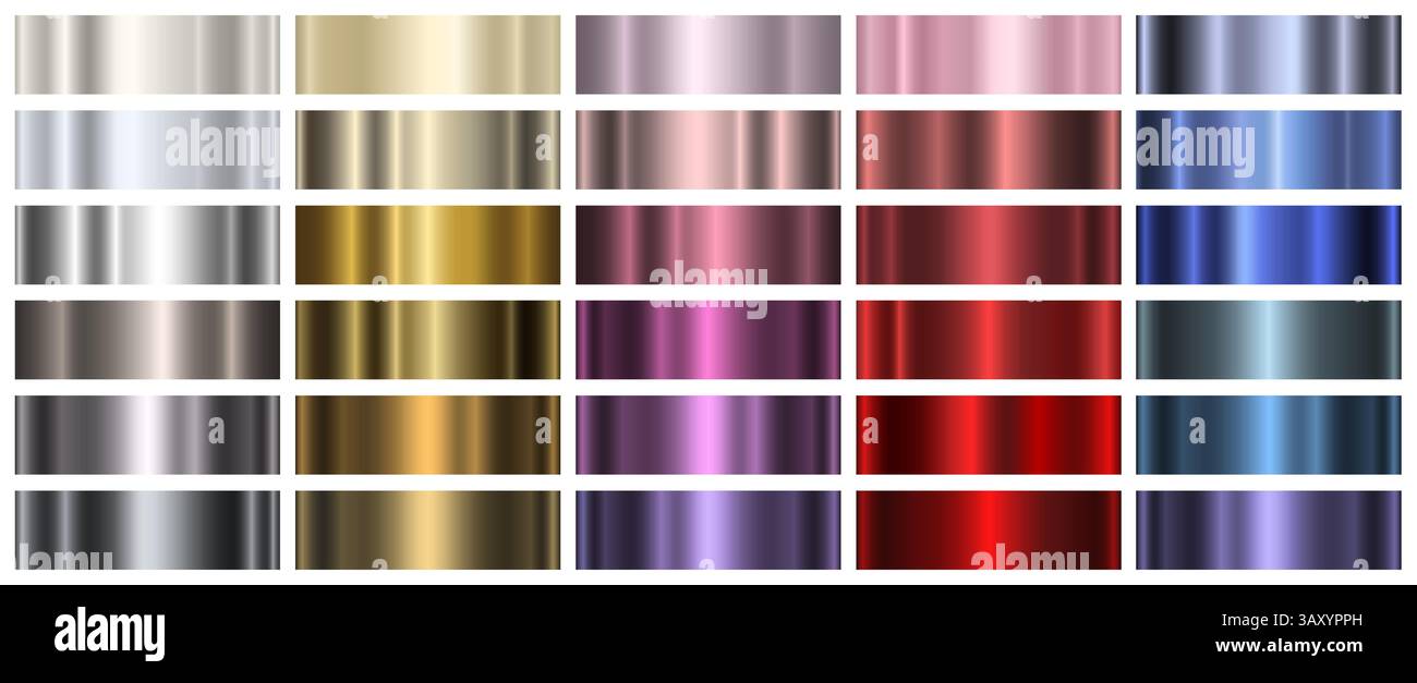 A set of metallic gradients on a white background. A collection of ...