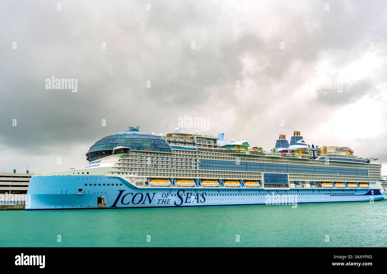 Miami, Florida, USA - December 14, 2024: Cruise ship tour. Ship leaving ...