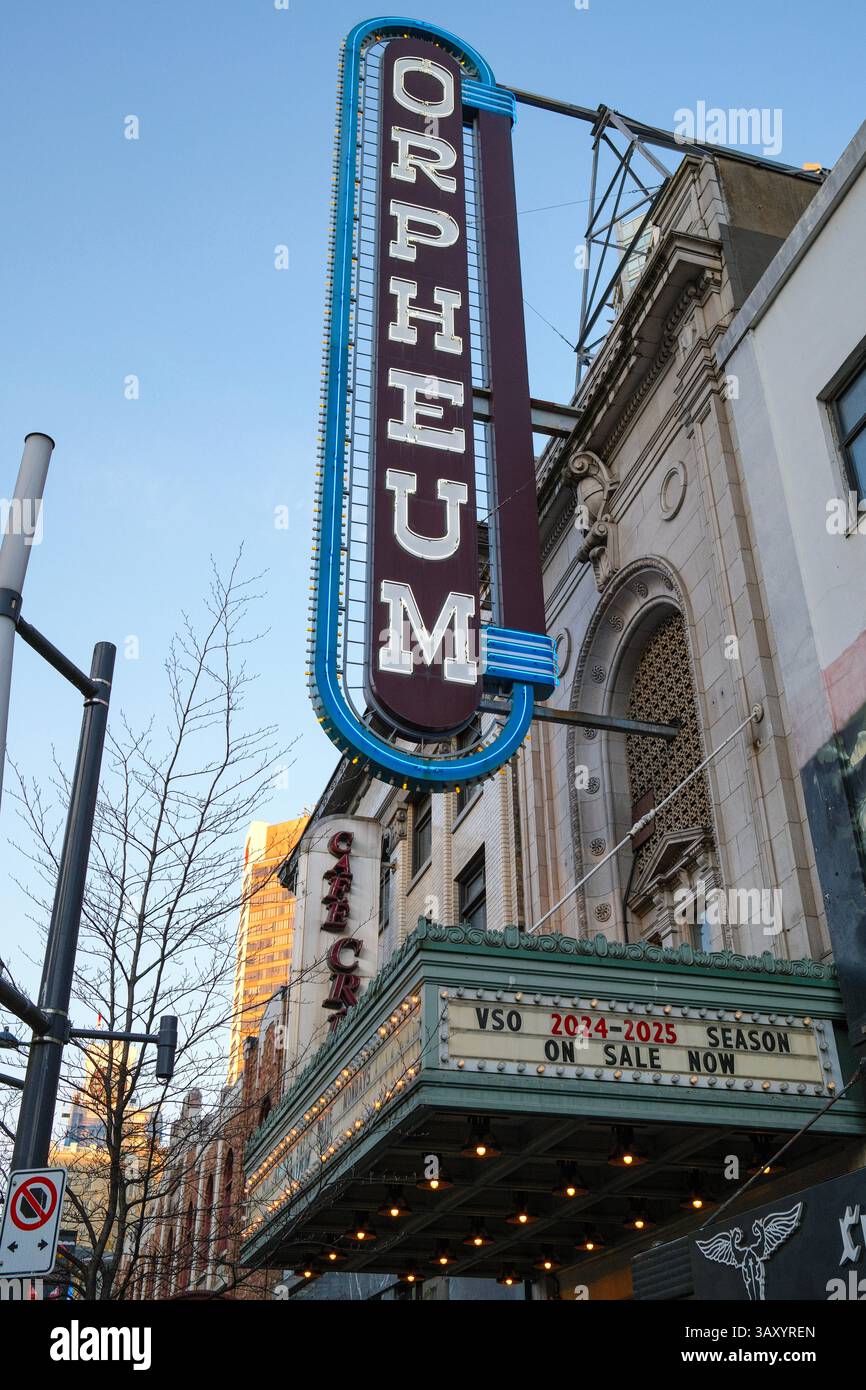 The classic sign of The Orpheum Theatre along Granville Street in ...