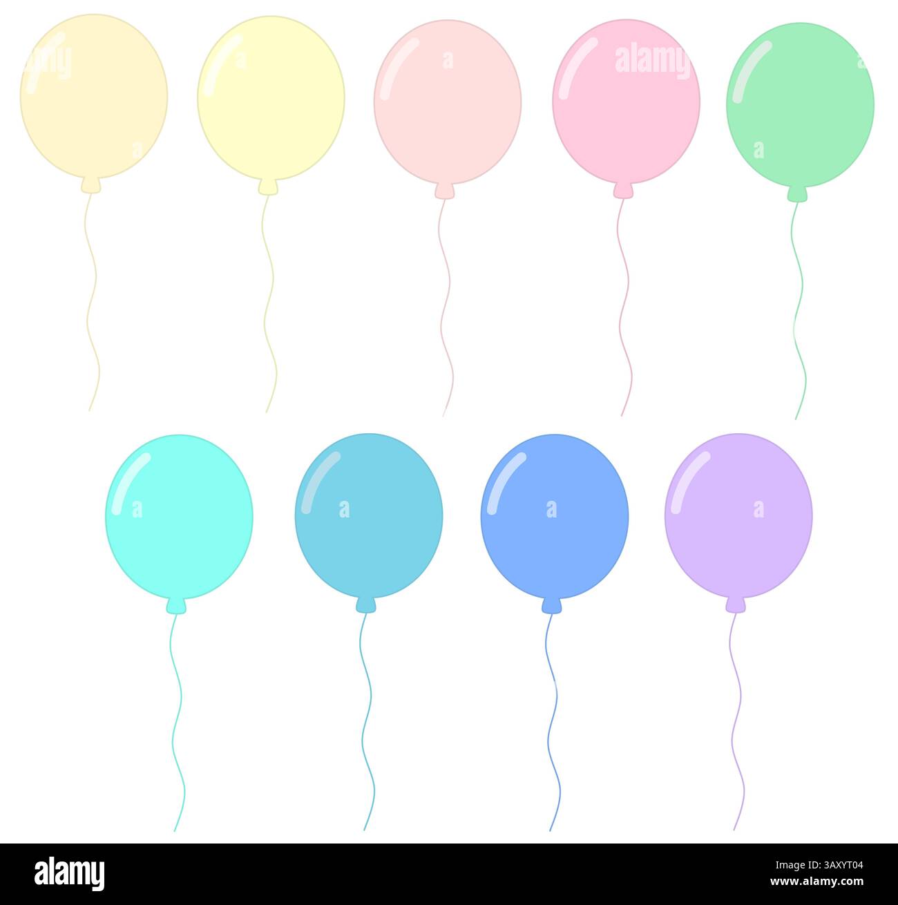 Pastel rainbow balloons floating on a white background. Soft, elegant ...