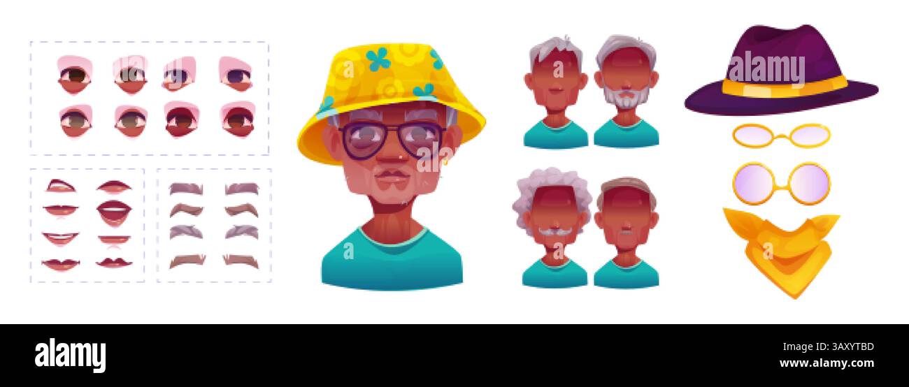 Grandfather face constructor kit. Cartoon elderly man character ...