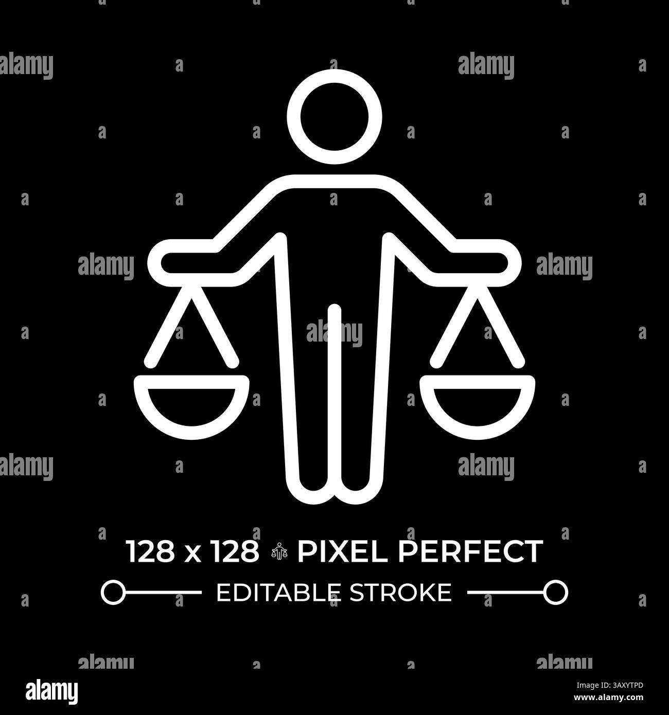 Right to equality before law pixel perfect white line icon in negative ...