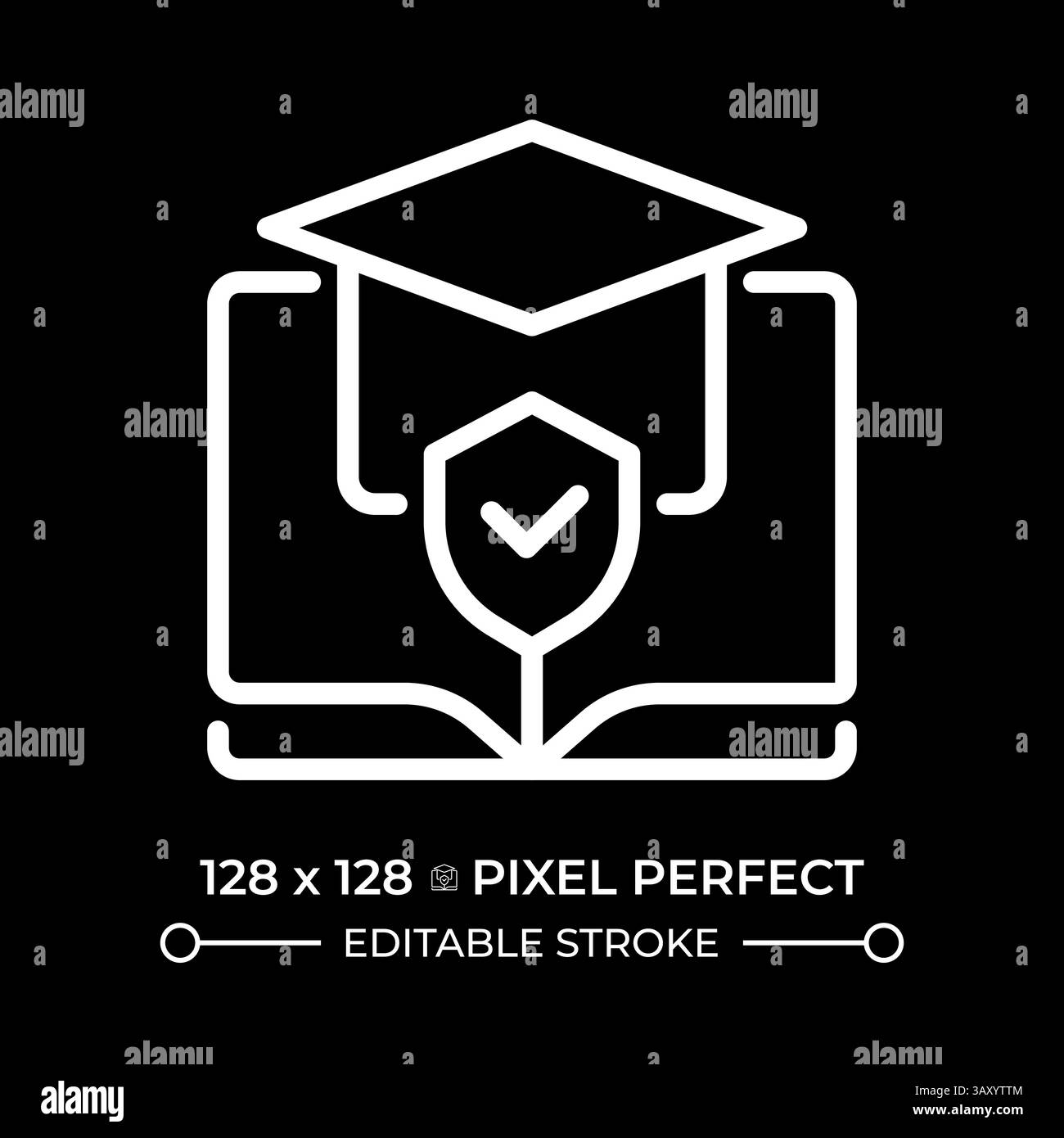 Right to education pixel perfect white line icon in negative space ...