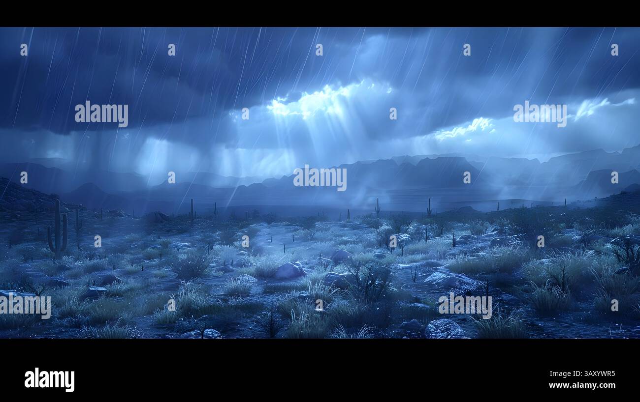 Rainy Desert Landscape 3D Illustration Stock Photo - Alamy