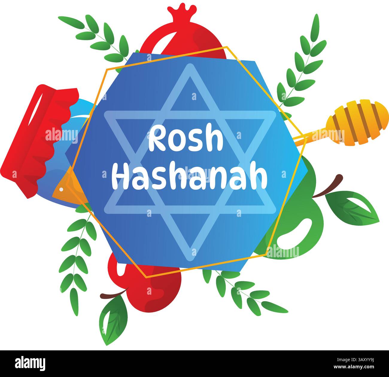 Rosh Hashanah Jewish New Year Celebration Illustration Stock Vector ...
