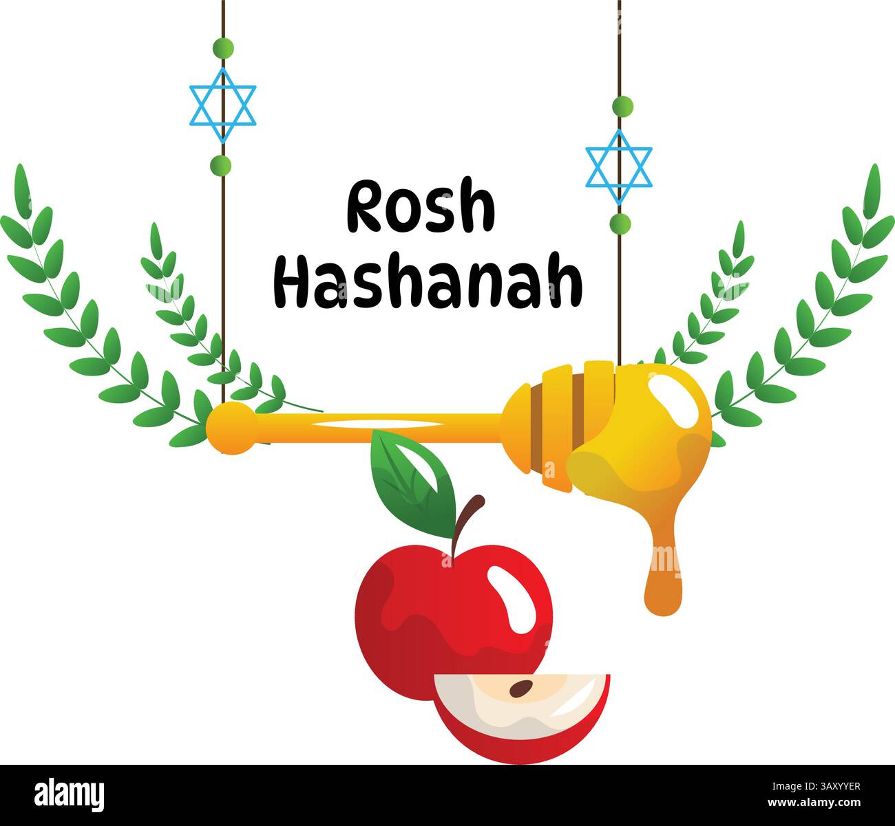 Rosh Hashanah Jewish New Year Celebration Illustration Stock Vector ...