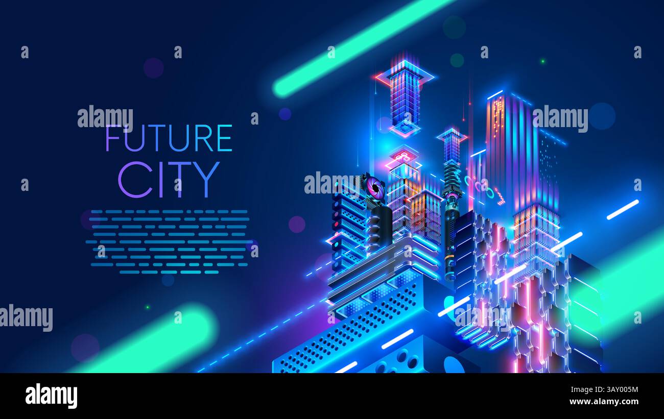 Cyberpunk city lights Stock Vector Images - Alamy