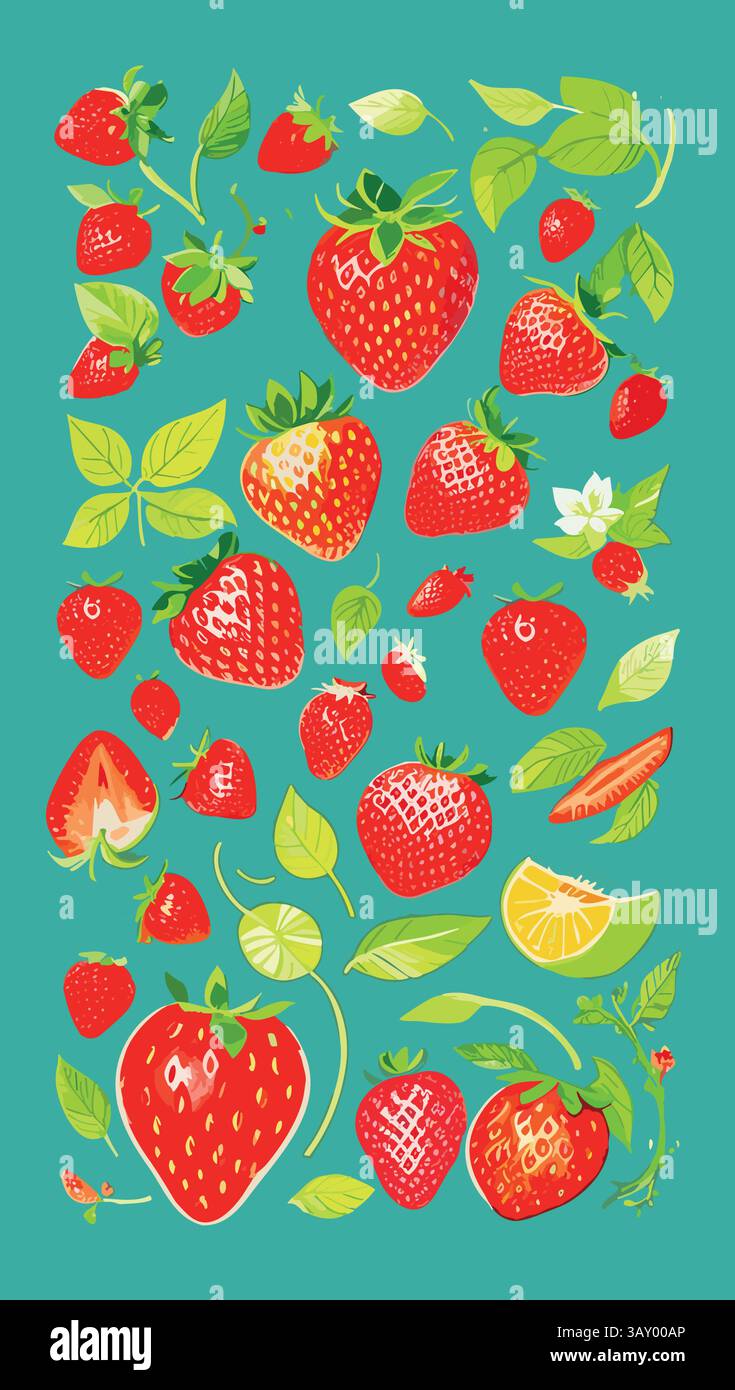Strawberries on red background Stock Vector Images - Alamy