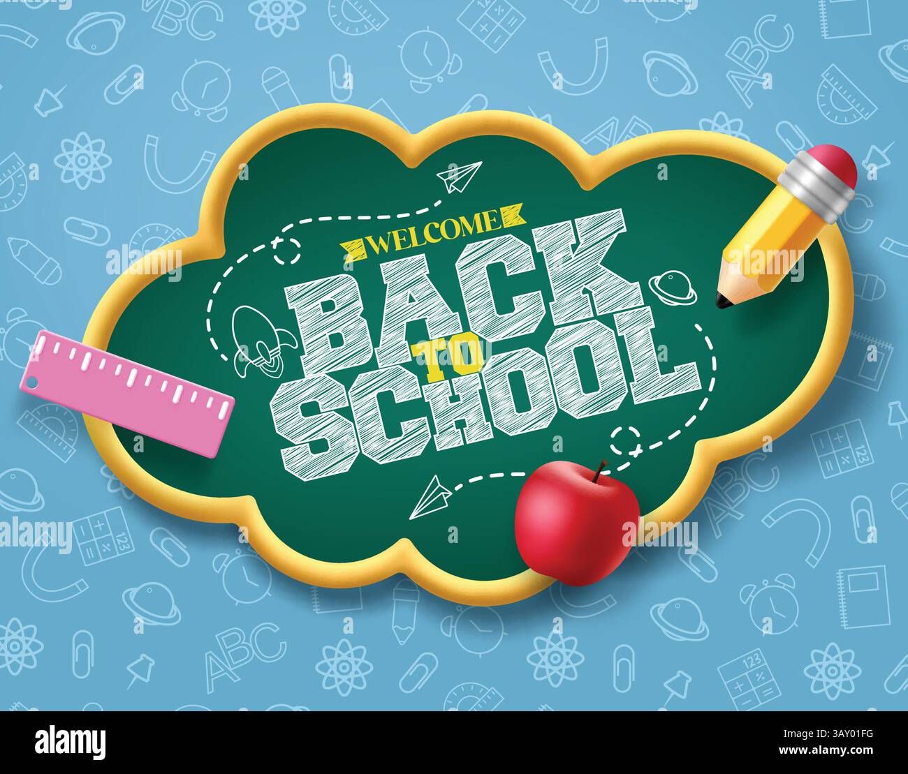 Back to school chalkboard clipart template design. School greeting text ...