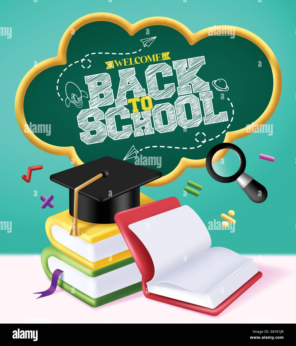 Welcome back to school greeting clipart poster design. School text in ...