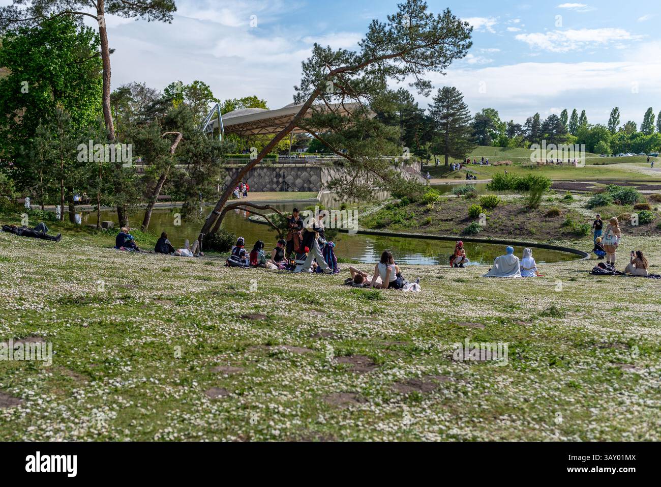 Participants at the Fantasy Fair taking a break in Parc Floral de Paris ...