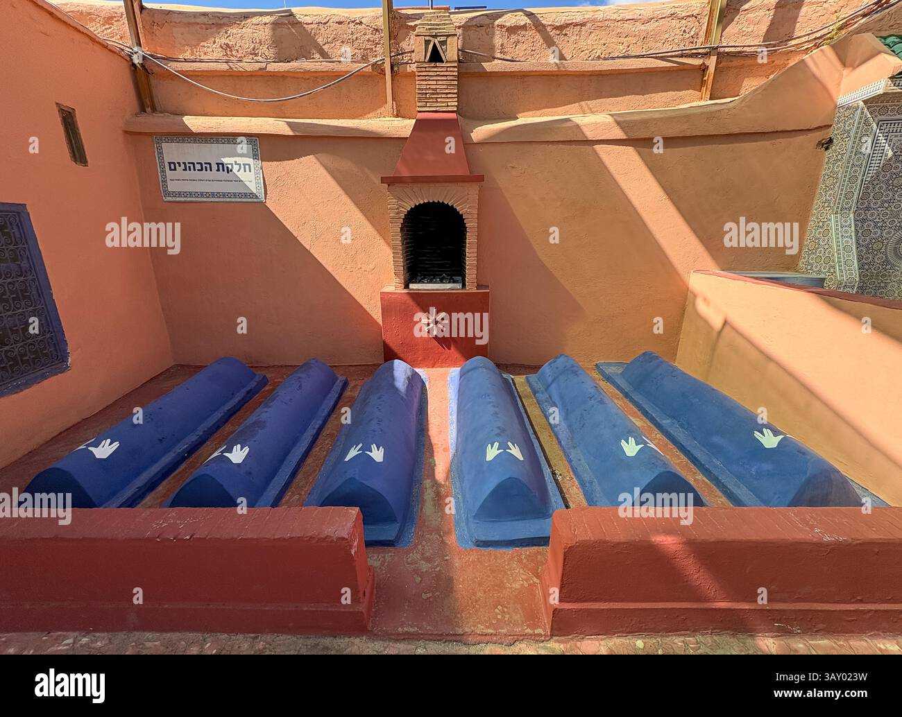 Blue priestly Cohen gravestones with hand symbol, at the Miara Cemetery ...