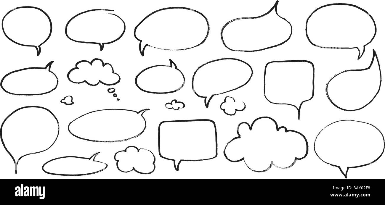 Dialogue speech bubbles with pen or crayon chalk doodle emphasis hand ...